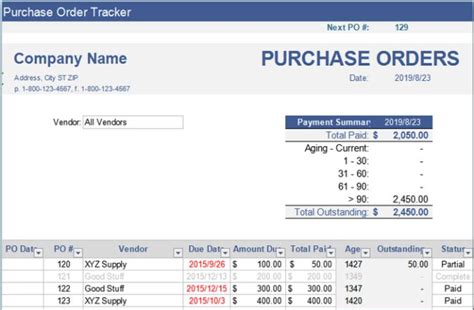 Excel Purchase Order Template