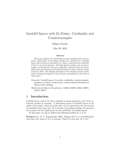 Pdf Lindelöf Spaces With G δ Points Cardinality And Counterexamples