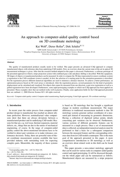 Pdf An Approach To Computer Aided Quality Control Based On 3d Coordinate Metrology