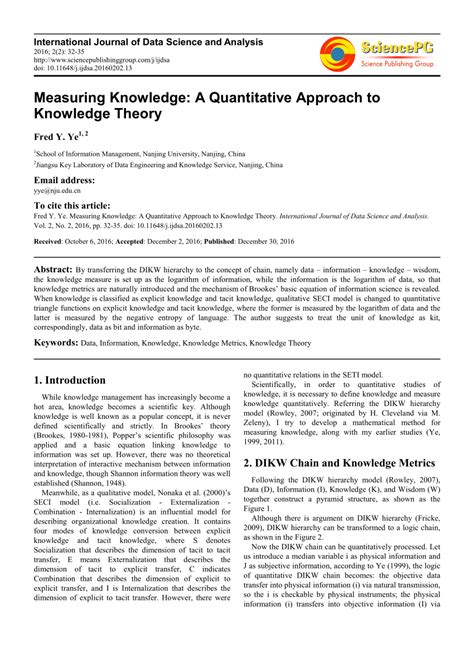 Pdf Measuring Knowledge A Quantitative Approach To Knowledge Theory