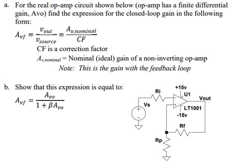 A For The Real Op Circuit Shown Below Op Has A Finite Differential Gain Avo Find The