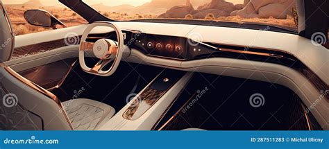 Luxury Electric Car Interior Modern Design Inside Of Future Vehicle Or