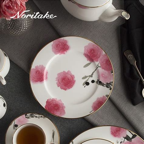 Noritake 紅纓花瓣 金邊圓盤234cm骨瓷 Pchome 24h購物