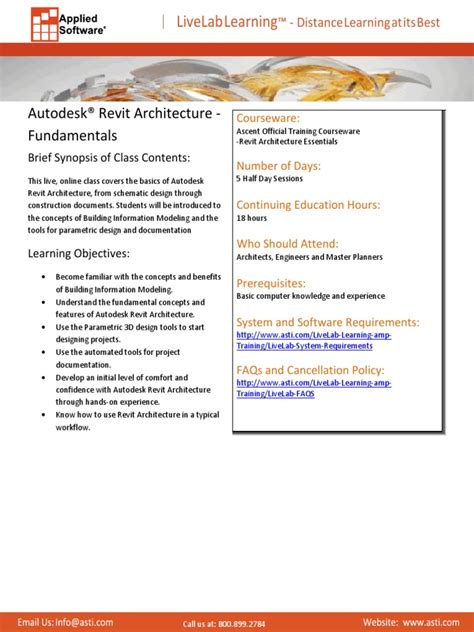 Syllabus Revit Architecture Fundamentals Pdf Autodesk Revit Building Information Modeling