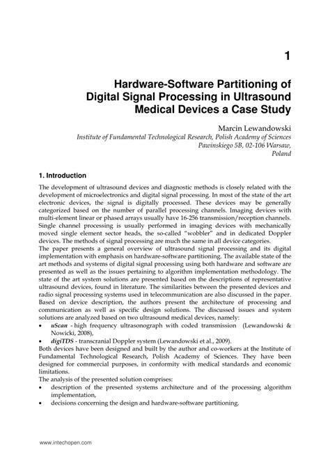 Pdf Hardware Software Partitioning Of Digital Signal Processing In Ultrasound Medical Devices