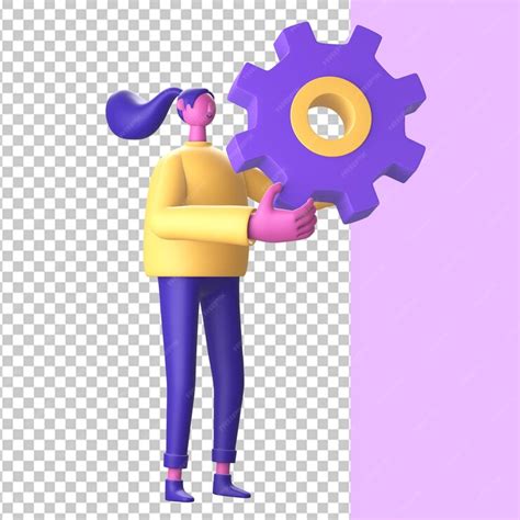 Premium Psd 3d Character Holding Configuration Setting Gear For Ui Ux Web Mobile Apps Social Media