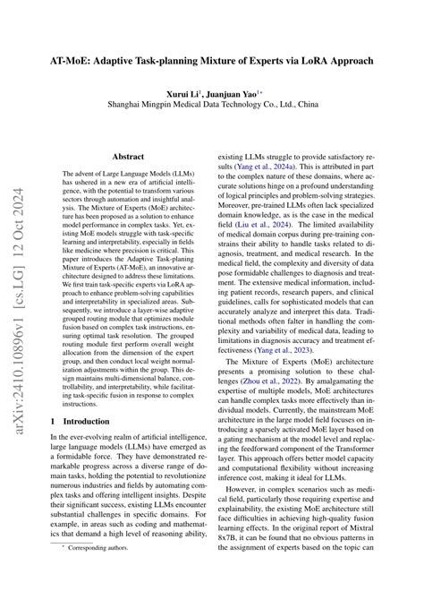 Pdf At Moe Adaptive Task Planning Mixture Of Experts Via Lora Approach