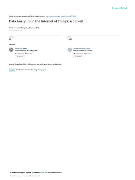Data Analytics In The Internet Of Things A Comprehensive Survey Of Key Enablers Their Role In