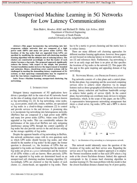 Unsupervised Machine Learning In 5g Networks For Low Latency Communications Pdf Computer