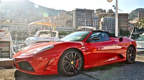배경 화면 빨간 차 스포츠카 Ferrari 페라리 F430 모나코 고성능 차 바퀴 초차 육상 차량 자동차 디자인 자동차 제조 고급 차량 페라리 스파
