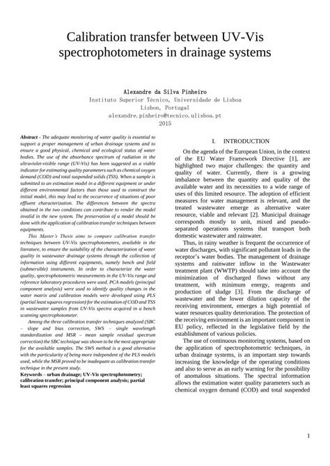 Pdf Calibration Transfer Between Uv Vis Spectrophotometers In