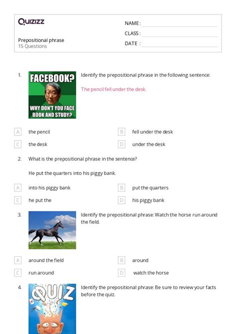 Free Prepositional Phrase Worksheets