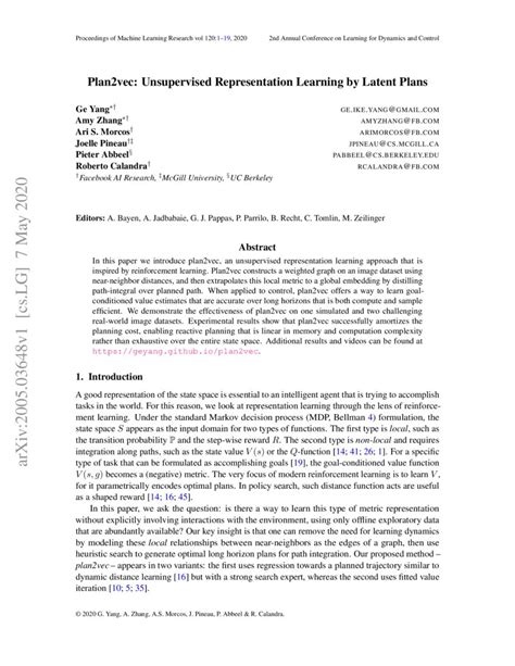 Plan2vec Unsupervised Representation Learning By Latent Plans Deepai