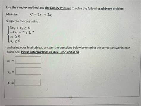 Solved Use The Simplex Method And The Duality Principle To