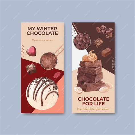 브로셔 및 전단지 수채화 벡터 일러스트 레이 션에 대 한 초콜릿 겨울 컨셉 디자인 전단 템플릿 무료 벡터