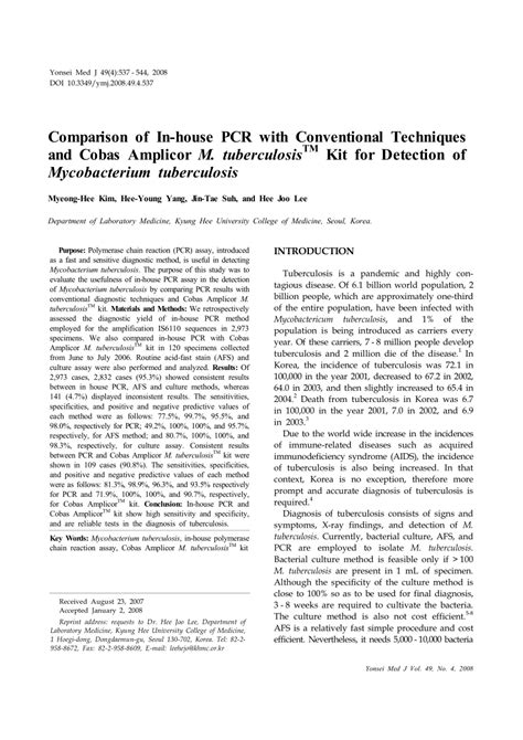 Pdf Comparison Of In House Pcr With Conventional Techniques And Cobas Amplicor M Tuberculosis