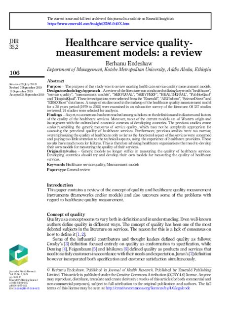 Pdf Healthcare Service Quality Measurement Models A Review