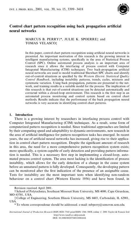 Pdf Control Chart Pattern Recognition Using Back Propagation Artificial Neural Networks