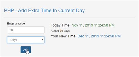 PHP Add Extra Time In Current Day SourceCodester