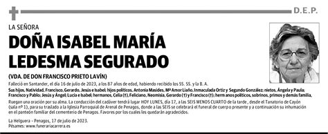 DoÑa Isabel MarÍa Ledesma Segurado Esquela El Diario Montañés
