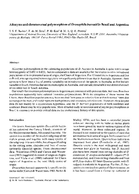 Pdf Allozyme And Chromosomal Polymorphism Ofdrosophila Buzzatii In