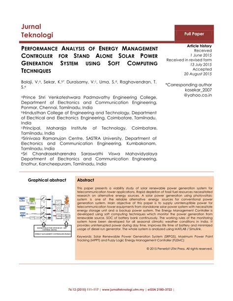 Pdf Performance Analysis Of Energy Management Controller For Stand Alone Solar Power