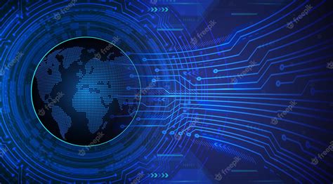 Premium Vector World Binary Circuit Board Future Technology Blue Hud Cyber Security Concept