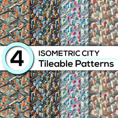 Premium Psd Dynamic 4set Isometric City Patterns Dive Into A 3d Urban Matrix Of Vibrant