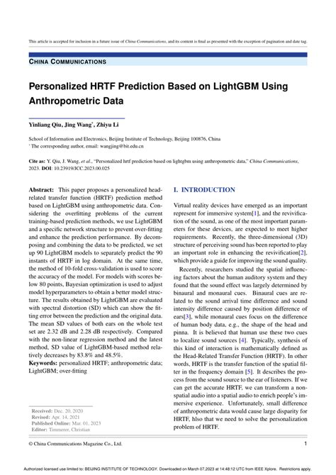 Pdf Personalized Hrtf Prediction Based On Lightgbm Using Anthropometric Data
