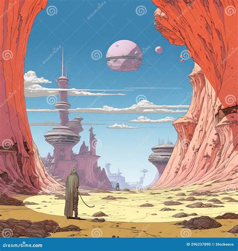 Colorful Moebius Style 2d Game Art Of Night Sky Landscape Stock Image 302601907