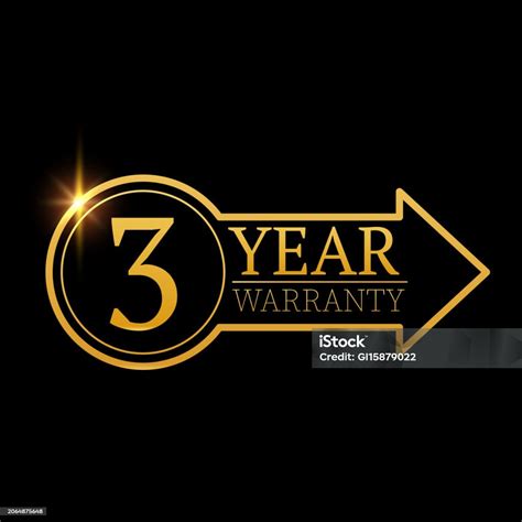 황금 방패와 황금 리본이 있는 3년 보증 로고 벡터 일러스트 레이 션입니다 고급에 대한 스톡 벡터 아트 및 기타 이미지 고급 금 금속 금색 Istock
