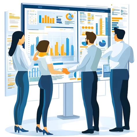 Flat Team Collaborating Around A Glossy Data Dashboard Concept As A Team Of Professionals