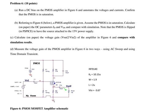 Solved A Run A Dc Bias On The Pmos Amplifier In Figure 6