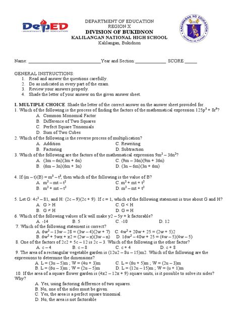 Department Of Education Exam Review Pdf Cartesian Coordinate System Equations