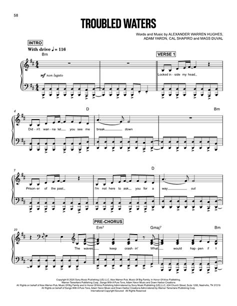 Troubled Waters By Alex Warren Sheet Music For Piano And Lyrics At Sheet