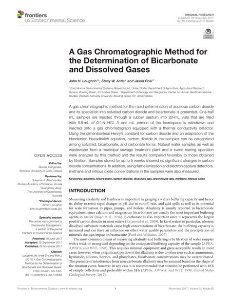 Pdf A Gas Chromatographic Method For The Determination Of Bicarbonate And Dissolved Gases