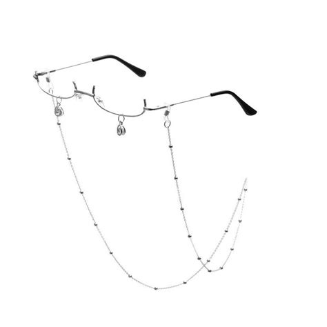 Half Frames Glasses Frame With Chain Unisex Vintage Oval No Lens Optical Spectacles Cosplay