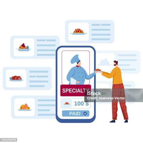 인터넷 모바일 음식 배달 디자인 아이콘 플랫 유료 주문 벡터 일러스트 레이 션 전화 기술의 온라인 상점 레스토랑 메뉴 판매