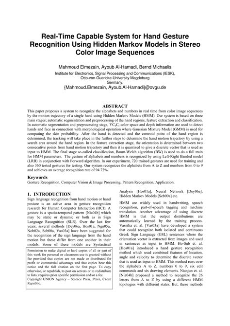 Pdf Real Time Capable System For Hand Gesture Recognition Using