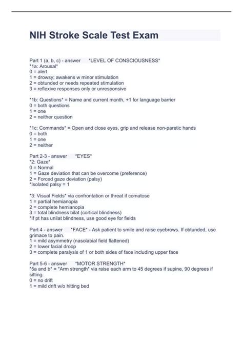 NIH Stroke Scale Test Exam Questions With Correct Answers 2024 NIH Stroke Scale Stuvia US