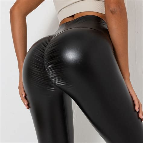 About Me Faux Leather Booty Shaping Leggings Free Shipping