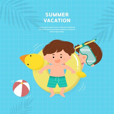 여름 휴가 귀여운 캐릭터 터 일러스트레이션 프리미엄 벡터