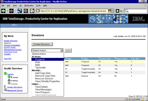 Suspend A Metro Mirror Session Using The Gui Ibm Totalstorage Productivity Center For