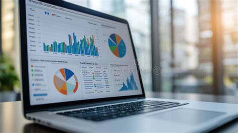 Business Data Analysis On Laptop Screen In Modern Office Environment Performance Insights Stock