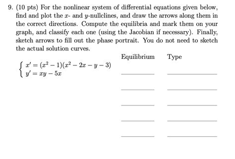 Solved 10 Pts For The Nonlinear System Of Differential