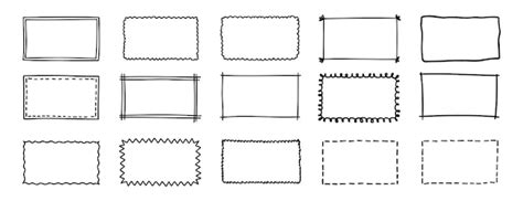 손으로 그린 직사각형 프레임 정사각형 모양 글쓰기 연필 사각형 빈 텍스트 상자 라인 경계 디자인 요소 프리미엄 벡터