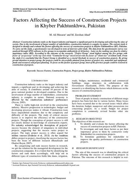 Factors Affecting Construction Project Success In Khyber Pakhtunkhwa Pdf Cronbachs Alpha
