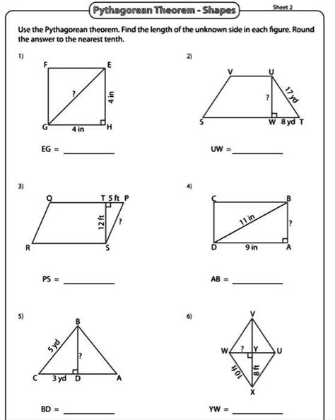 Shcti Pythagorean Theorem Shapes Use The Pythagorean Theorem Find The Length Of The Unknown Side