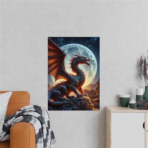 Mystic Dragon Silhouette Poster Moonlit Dragon Scale Detail Poster