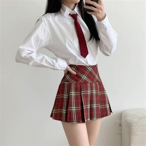 소피아르 [셔츠 타이 치마]하이틴 체크 교복 쓰리피스 세트